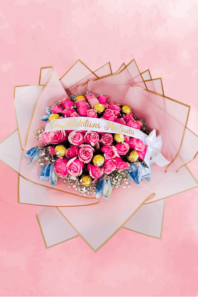 50 Pink Rose Money Bouquet